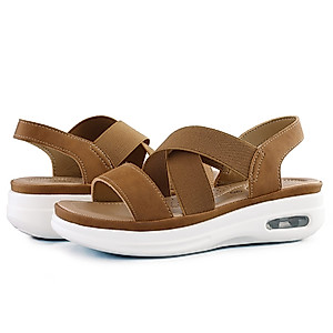 mysoft Women's Comfortable Walking Sandals Air Cushion Sport Slingback Elastic Band Platform Shoes