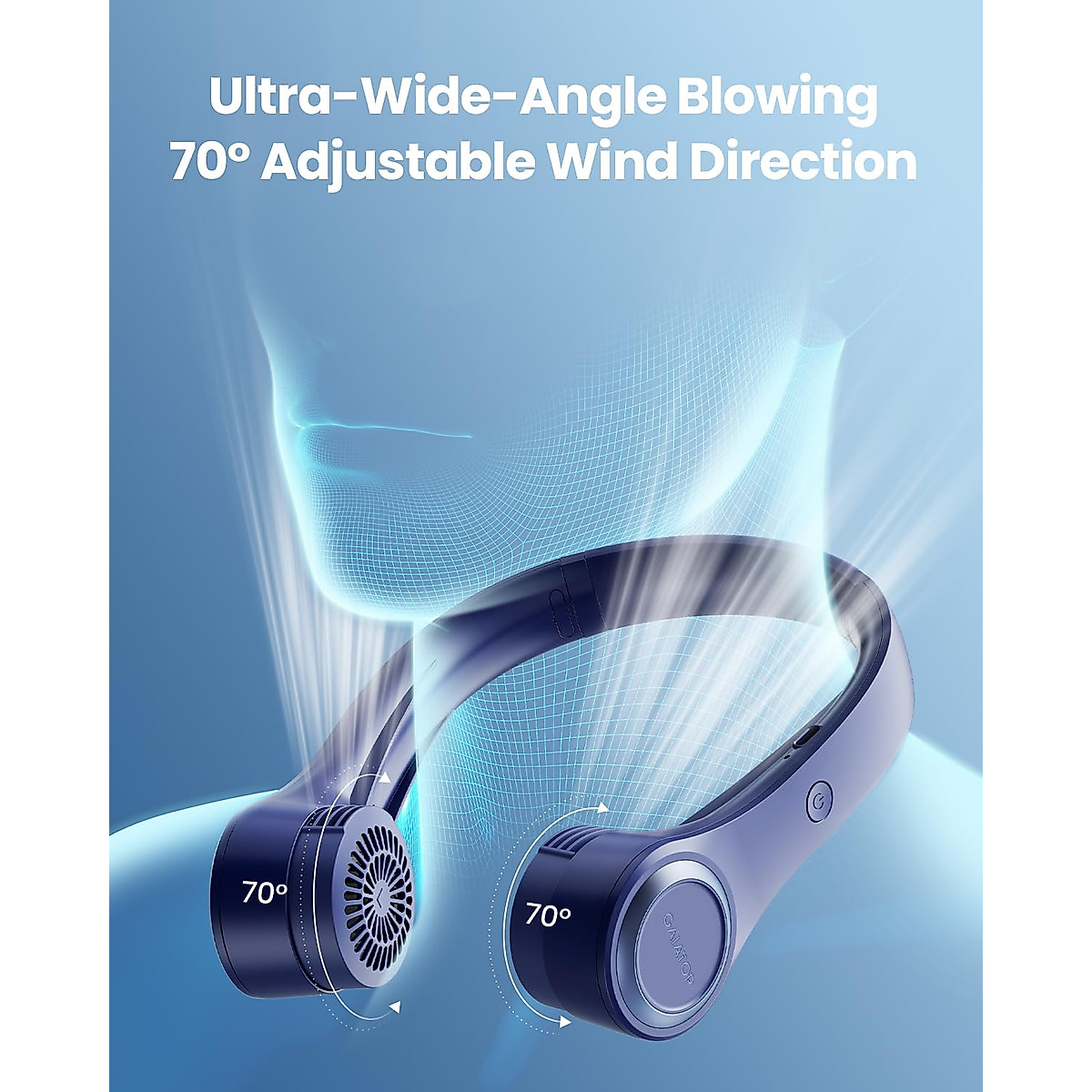 Gaiatop Portable Neck Fan, 4000mAh Rechargeable Hands Free Bladeless Mini Fans, 3 Speeds Air Outlet Can Rotate 70°, Free Adjustment Personal Wearable Cooling Fan Suitable for Travel Office Blue