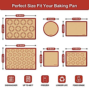 Silicone Baking Mat Set of 6, Easy Clean & Non-Stick Food Grade Reusable Baking Mat, Silicon Baking Mats Oven Liner Sheet, Round & Square Cake Mat, Pastry Board Rolling Dough Mats for Macaron Cookie