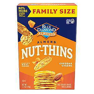 Blue Diamond Almonds Nut-Thins Gluten Free Cracker Crisps, Cheddar Cheese, Family Size, 7.7 oz
