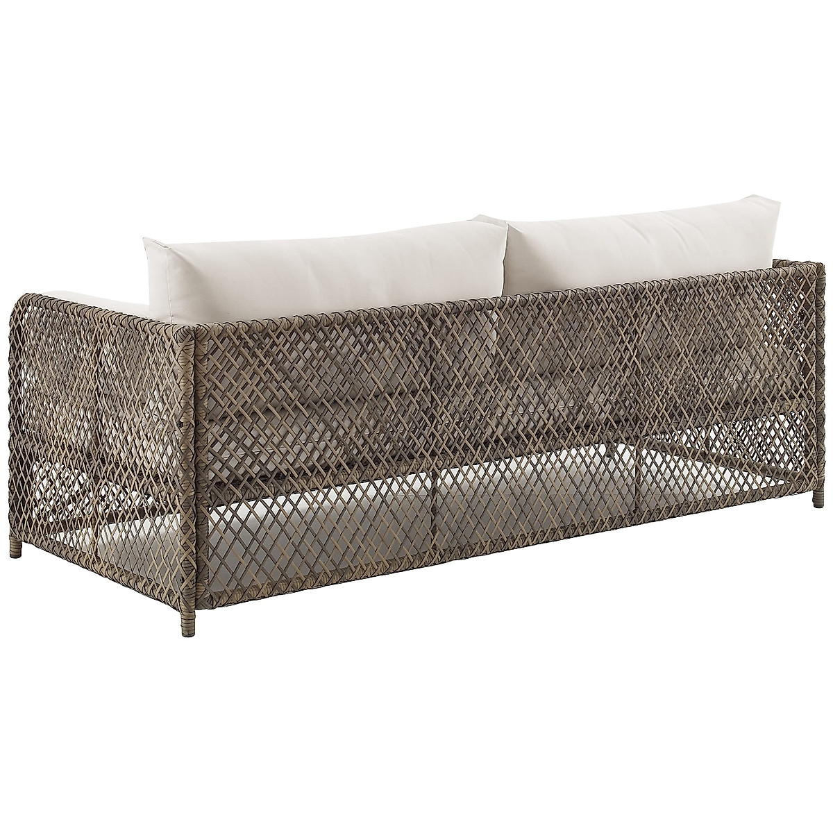 Crosley Furniture Granite Bay Wicker Outdoor Sofa, 3-Person Patio Couch for Porch, Deck, Backyard, Stone with Crème Cushions