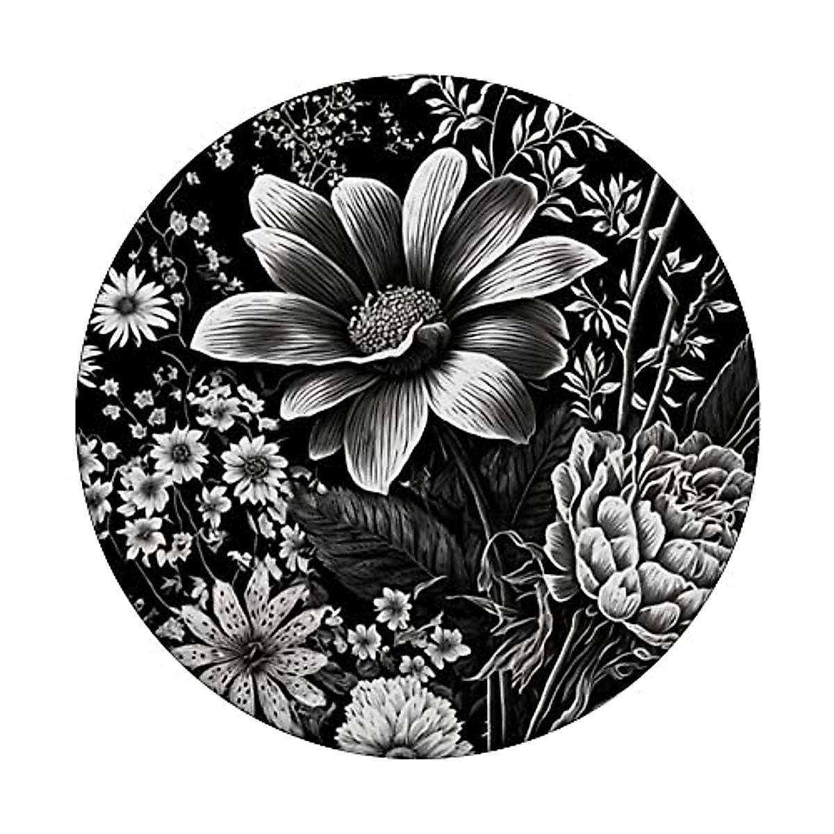 flowers blossom floral flower sketch garden black white PopSockets Swappable PopGrip
