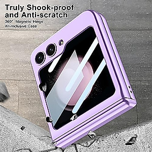 DOOTOO for Samsung Galaxy Z Flip 5 Case Magnetic Hinge Protection Cover with Screen Protector All-Inclusive Shockproof Case for Galaxy Z Flip 5 (2023) (Purple)