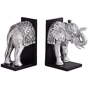 Elephant 9 1/4" High Silver Book Ends - Dahlia Studios