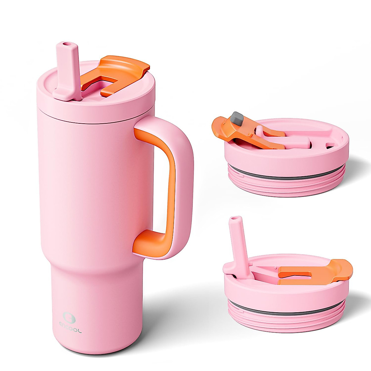 ENCOOL 32 oz Tumbler with Handle and Flip Straw, 100% Resistant Tumbler with Lid and Straw, Insulated Stainless Steel Travel Coffee Mug, Keeps Cold for 24 Hours, Cup Holder Friendly (Blush)