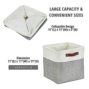 DECOMOMO Cube Storage Organizer Bins 11 inch Cube Storage Bin 4 Pack Cubby Storage Bins Storage Baskets for Organizing Shelf Closet Nursery Toys Cloth Bathroom (Grey&White)