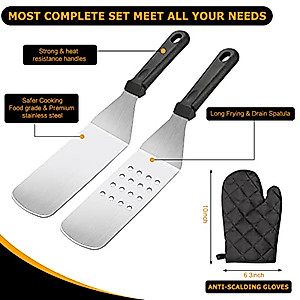 Griddle Accessories Kit,147pcs Flat Top Grill Accessories Set for Blackstone and Camp Chef,Professional Grill BBQ Spatula Set with Basting Cover,Spatula,Scraper,Bottle,Tongs,Egg Ring,Thermometer