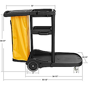 Dryser Commercial Janitorial Cleaning Cart on Wheels - Black Housekeeping Caddy with Cover, Shelves and Vinyl Bag