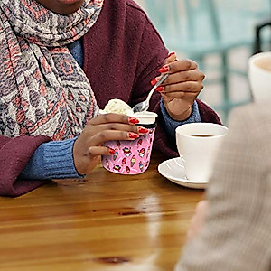 2 Pack Ice Cream and Leopard Pattern Pint Size Ice Cream Sleeves Neoprene Cover with Spoon Holder Cover (Ice Cream (2PCS))