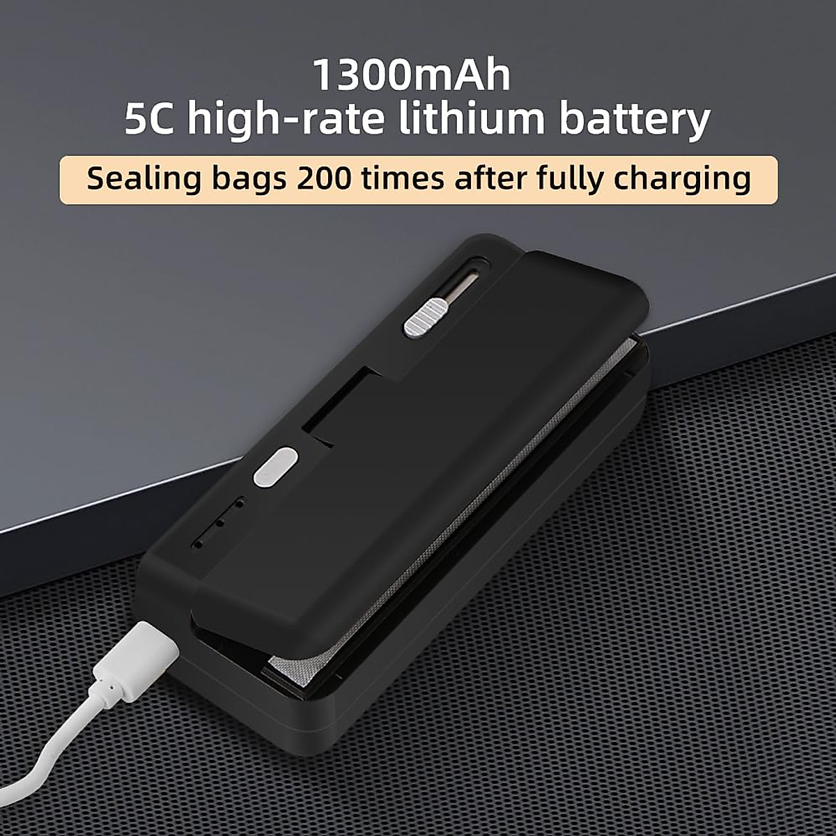 Mini Bag Sealer, USB Charger Potato Chip Bags Heat Sealer Capper, Reseals Snack Plastic Bag Heat Seal and Cutter, Sealing Machine Vacuum Impulse For Mylar Cereal Bags, Keep Food Fresh (Black)