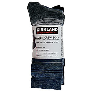 Kirkland Signature Ladies' Crew Socks Extra-Fine Merino Wool, Blue, 4 Pairs