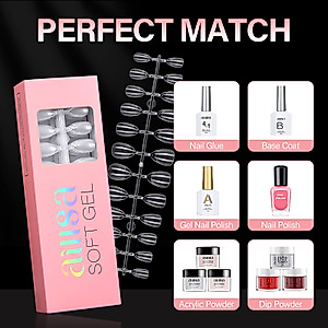 AILLSA Short Almond Nail Tips 360Pcs Full Cover Soft Gel Nail Tips Half Matte No File Clear False Gelly Nail Tips Fake Almond Shaped Nails for Press On Nail Extension DIY Valentine Gift 12 Sizes