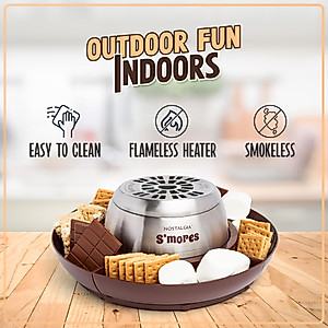 Nostalgia Electric S'mores Maker, Tabletop Indoor Machine with 4 Compartment Trays for Graham Crackers, Chocolate, Marshmallows, 4 Forks, Stainless Steel