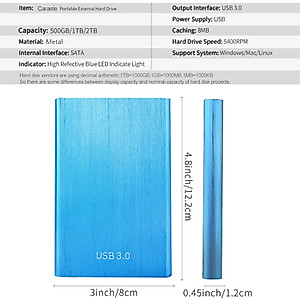 External Portable USB3.1 2TB External Portable Hard Disk for PC, Mac, Desktop,Chromebook(2TB Blue)