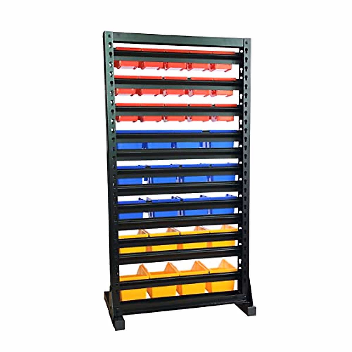 King's Rack Hanging Bin Rack Storage System Heavy Duty Steel Rack Organizer Shelving Unit w/ 35 Plastic Bins in 8 tiers