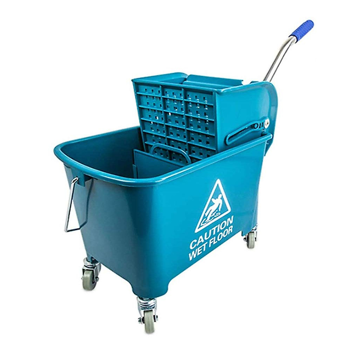Compact Mini Mop Bucket w/Side Press Wringer 17 QT Yellow, Blue & Green by janiLink (Green)