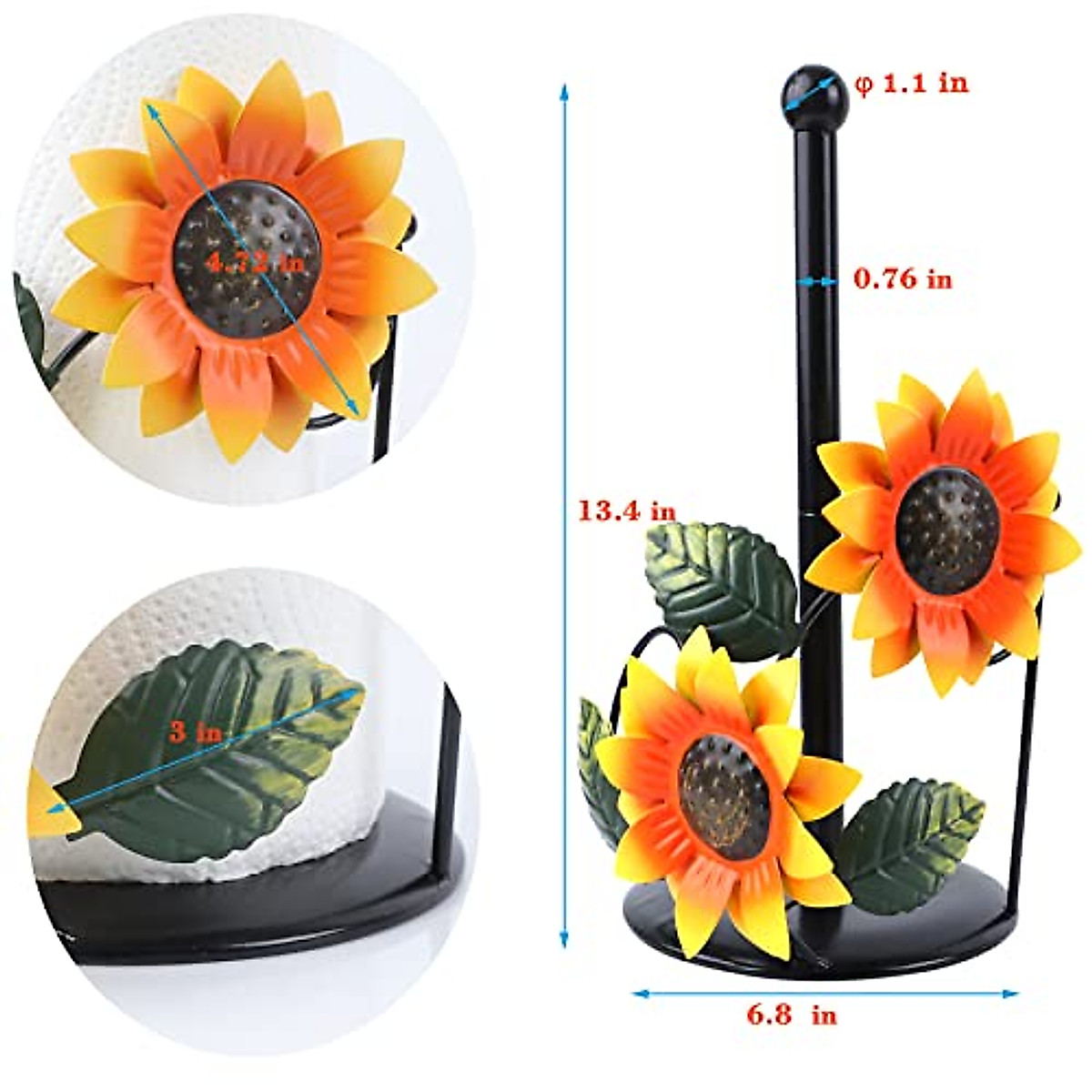 Sunflower Paper Towel Holder Countertop Kitchen Paper Towel Holder Stand Farmhouse Yellow Sunflower Kitchen Decor Accessories Metal Paper Rack Heavy Duty Rustic