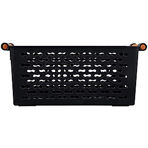 Yesland 6 Pack Plastic Storage Basket, Black Basket / Organizer / Bin with Handles for Home Office Closet