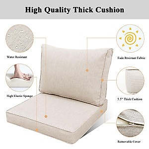 YOEEMZ Aluminum Patio Furniture Set, All-Weather Outdoor Couch Sectional, L Shaped Patio Conversation Sets, Metal Corner Sofa with Teak Tabletop Coffee Table, Beige