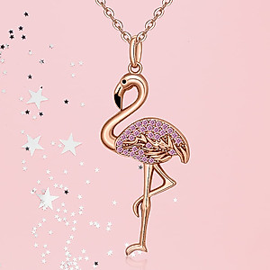 Flamingo Necklace 925 Sterling Silver Animal Bird Rose Gold Plated Crystal Jewelry Pink Flamingo Necklaces for Women Christmas Holiday Gifts