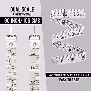 Unitedprime Flexible Tape Measure, Accurate Dual Scale Standard & Metric Measurements Tape,Soft Measuring Tape for Body, Weight Loss Sewing Tailor Craft Ruler,Blue,150cm/60 inch (White / 2 Pack)