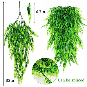 AA BADBABY 2pcs Artificial Hanging Vine Ferns Plants Fake Boston Fern Ivy Leaves Garland Greeny Chain Wall Home Room Garden Wedding Garland Outside Decoration (Fern)