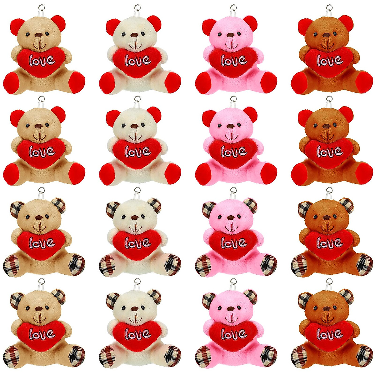 Chivao 16 Pieces Heart Bear 3.5 Inch Plush Bear Toy Stuffed Mini Bear with Heart I Love You Bear Stuffed Animals Bears for Valentine's Gift Keychain Wedding Birthday Party