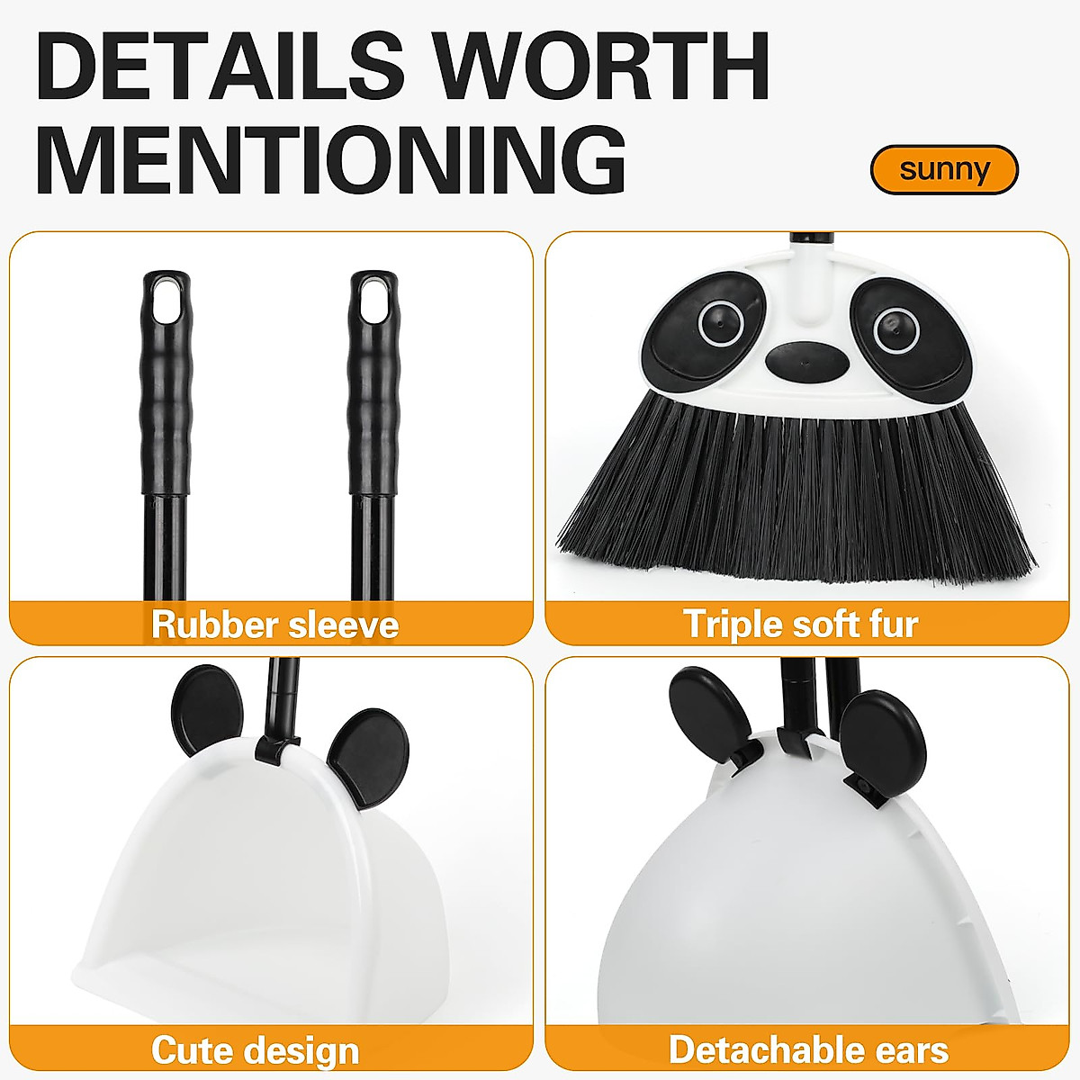 SB Broom with Dustpan Combo Set for Office, Indoor&Outdoor Sweeping,Broom and Dustpan Set,Broom Set for Household Cleaning,Cute Panda