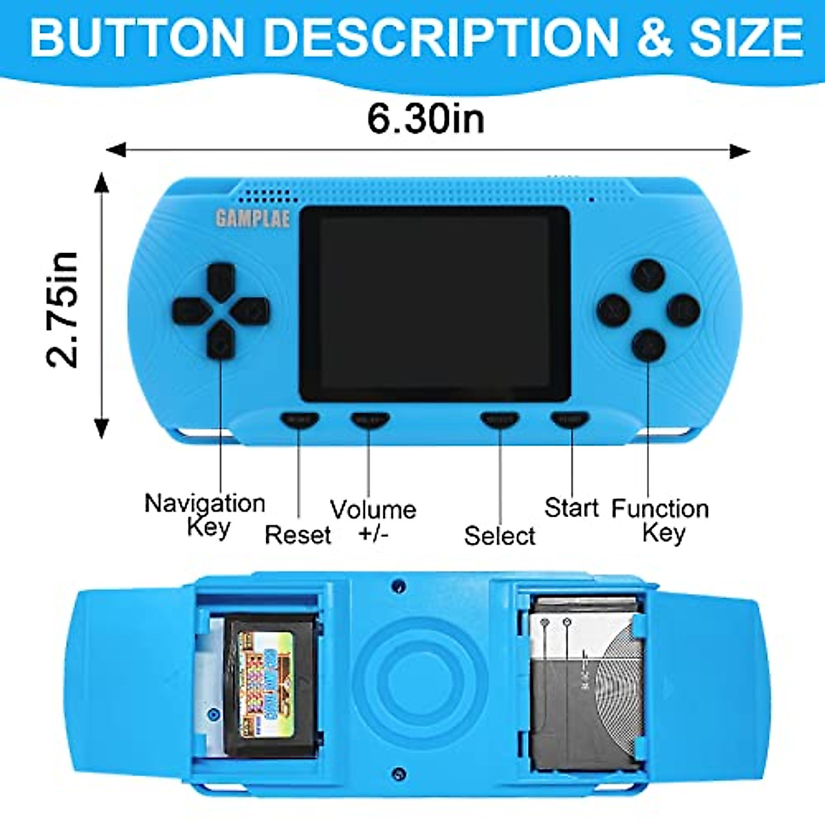Handheld Game Console for Kids, Video Games Retro Hand Held Games Electronic Gaming Player 3.0'' Screen Built-in 258 Classic Games TV Output Rechargeable Arcade Games-Blue