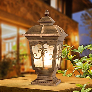 Waterproof E27 Electric Column Landscape Light European Waterproof Outdoor Stigma Lamps 110V 220V Modern Decoration IP65 Rainproof Anti-Rust Pillar Lamp Pole Lights for Garden Fence Park Courtyard