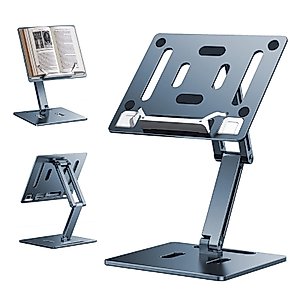 OATSBASF Adjustable Book Stand for Reading, Foldable Book Holder Multi Heights Angles Cooking Bookstands, Laptop Stand, Tablet Stand for Child Textbook/Recipe/Magazine/Pad (Blue Grey)