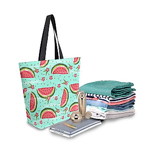 ALAZA Watermelon Pattern Blue Canvas Tote Bag Top Handle Purses Large Totes Reusable Handbags Cotton Shoulder Bags for Women Travel Work Shopping Grocery