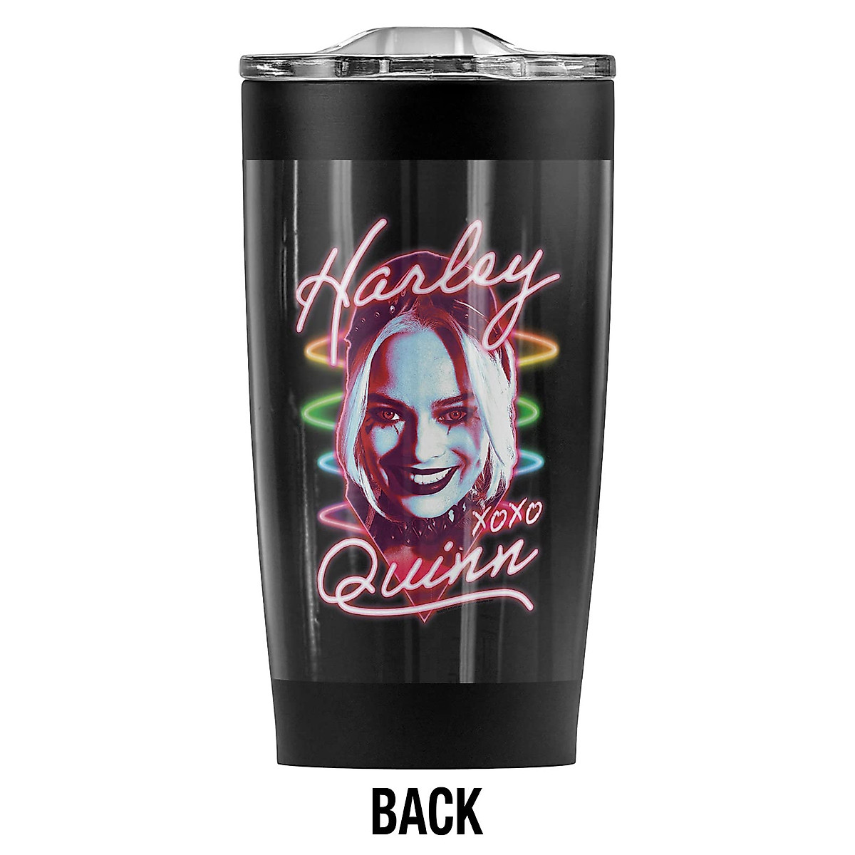 LOGOVISION Suicide Squad 2 Neon Harley Stainless Steel Tumbler 20 oz Coffee Travel Mug/Cup, Vacuum Insulated & Double Wall with Leakproof Sliding Lid | Great for Hot Drinks and Cold Beverages