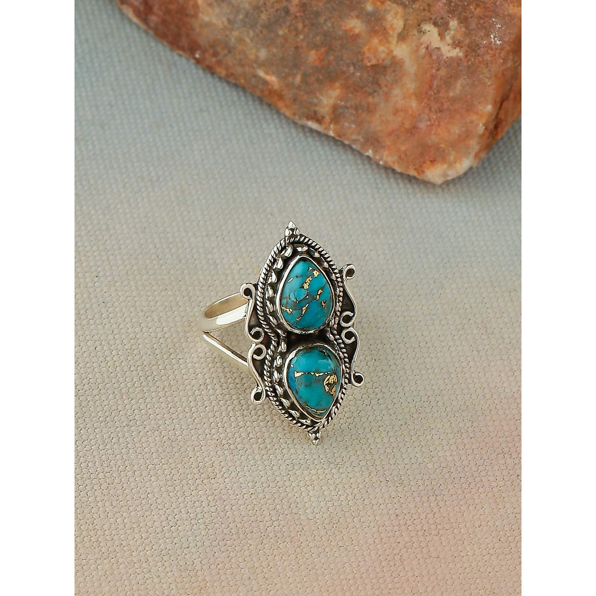 YoTreasure Blue Copper Turquoise Sterling Silver Designer Ring