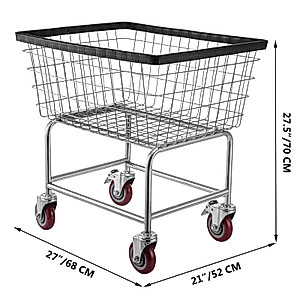 Wire Laundry Cart Wire Laundry Basket 2.2 Bushel Heavy Duty w/ 5'' Wheels