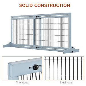 PawHut 72" W x 27.25" H Extra Wide Freestanding Pet Gate with Adjustable Length Dog, Cat, Barrier for House, Doorway, Hallway, Gray