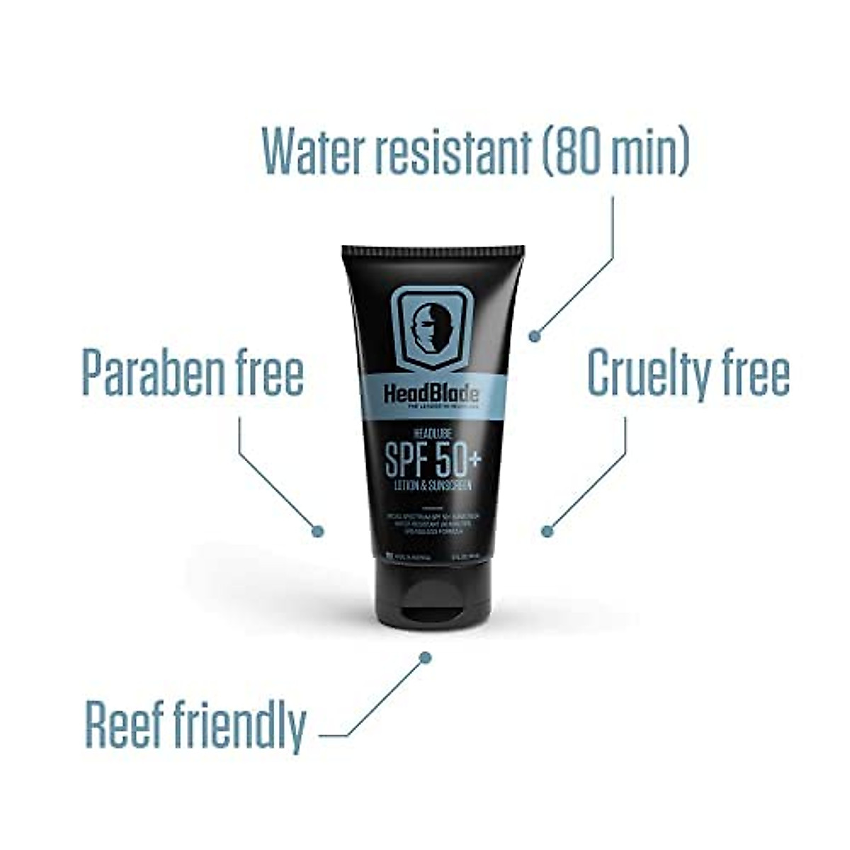 HeadBlade HeadLube SPF 50 Men's Lotion and Sunscreen - No Greasiness, Sweat Resistant, Formulated for Face, Body & Scalps - Water Resistant for 80 Minutes, 5 fl oz