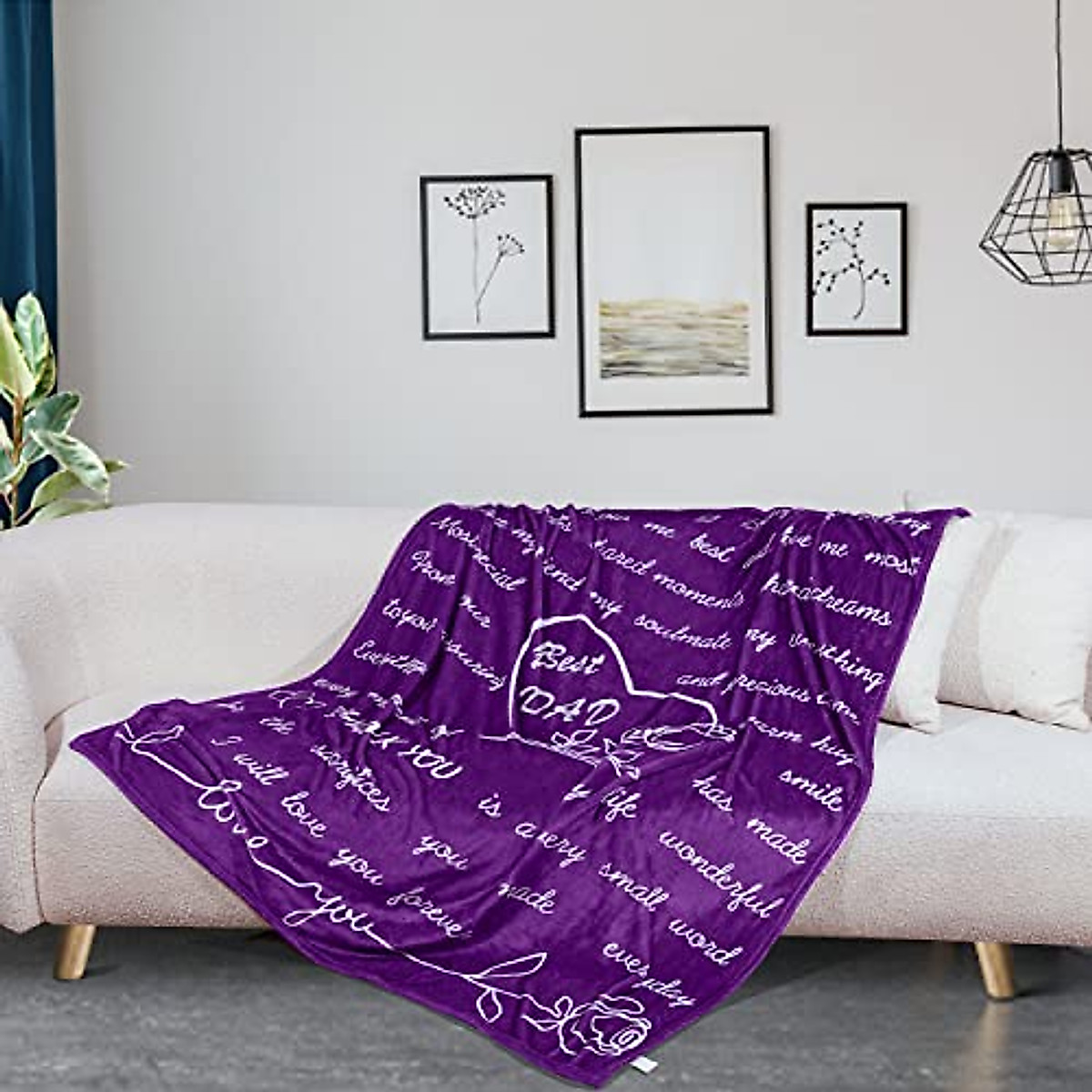 Personalized Flannel Blanket Bed Throw to Dad/Father Gift/Present for Father’s Day Birthday Thanksgiving Day Christmas Healing Thoughts Throws Emotion Transmission with Gift Bag and Wish Card