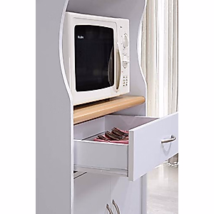 HODEDAH IMPORT Microwave Cart with One Drawer, Two Doors, and Shelf for Storage, White