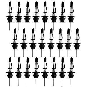 24 Pack Liquor Bottle Pourers, BALTRE Stainless Steel Olive Oil Dispenser Spout, with Siamese Rubber Dust Caps bottle pourers for alcohol, Bottle Pourers Suitable for About 3/4" Bottle Mouth
