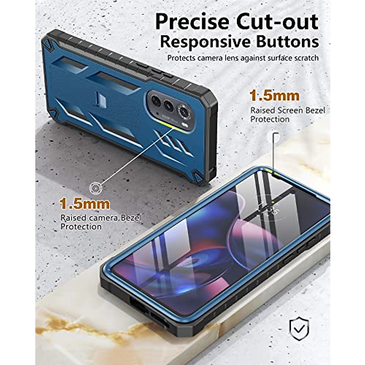 FNTCASE for Motorola Moto Edge 2022 Case: Drop Proof Protection Cover with Kickstand | Matte Textured Shockproof TPU | Military Grade Protective Sturdy 5G Phone Case - Blue(Not for Edge 2021)