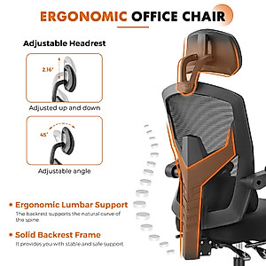 Sweetcrispy Office Computer Desk Chair, Ergonomic High-Back Mesh Rolling Work Swivel Chairs with Wheels, Comfortable Lumbar Support, Comfy Arms for Home, Bedroom, Study, Student, Black