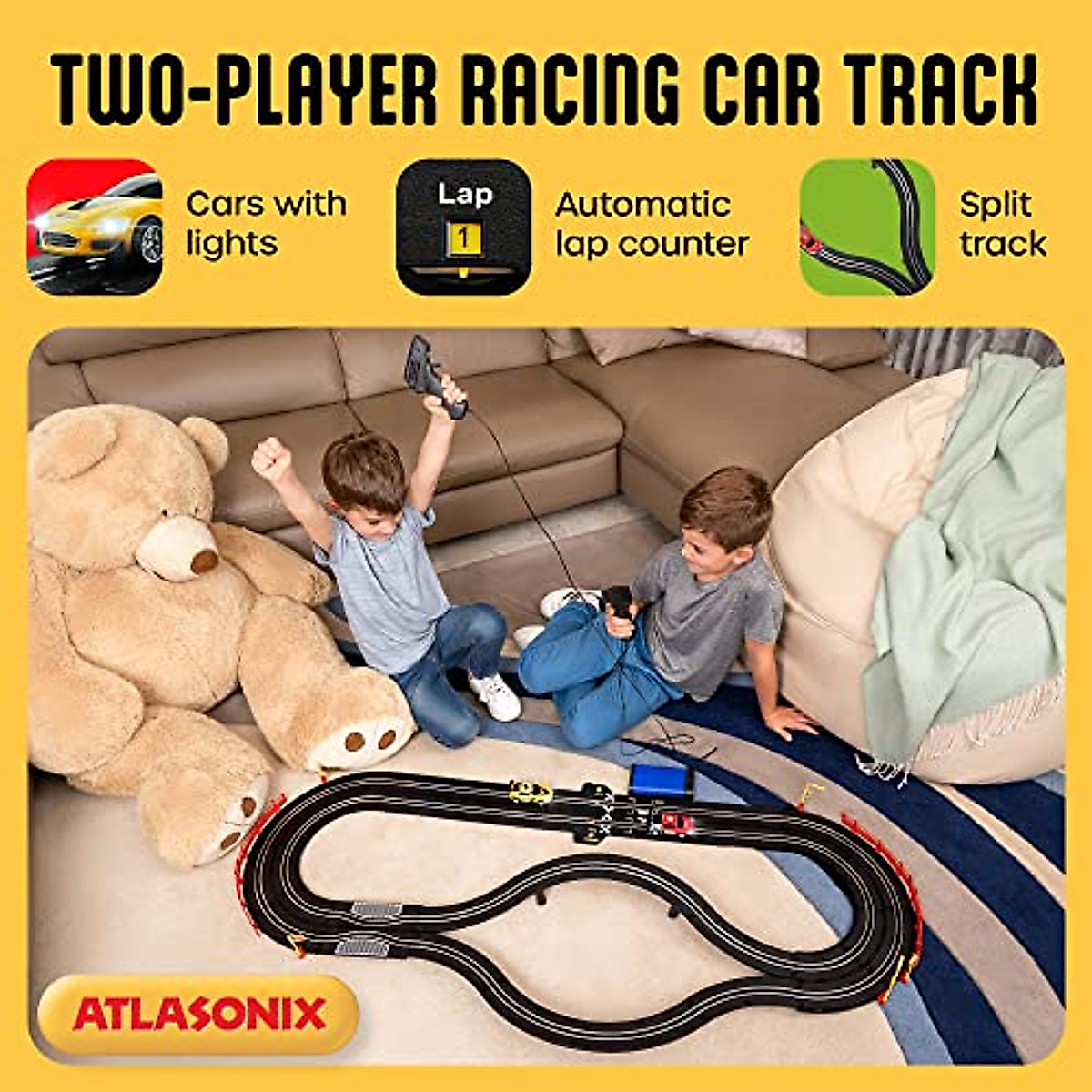 Atlasonix Slot Car Race Track Sets - Slot Cars, Race Tracks & Accessories Electric Race Car Track, Dual Electric Race Track, Electric Race Car Track Set for Girls & Boys Age 8-12, 1:43 Scale