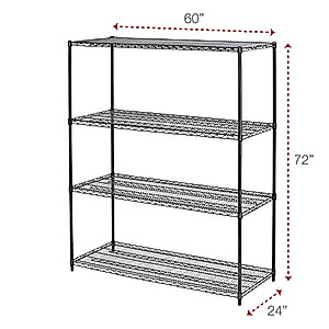Alera All-Purpose Wire Shelving Starter Kit, Four-Shelf, 60w x 24d x 72h, Black Anthracite Plus