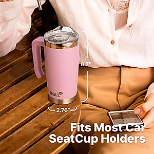 Mollcity Kids Insulated Tumbler with Straw-20 oz Stainless Steel Vacuum Travel Coffee Mug with Lid and Handle for Women and Girls, Reusable Metal Cup Leak Proof & BPA Free(Purple Pink)