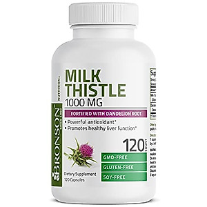 Bronson Milk Thistle 1000mg Silymarin Marianum & Dandelion Root Liver Health Support 120 Capsules