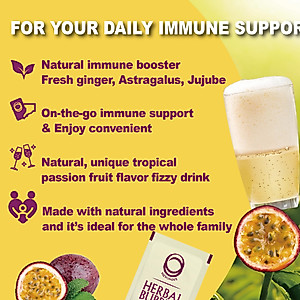 NuWonder Immunity Support Herbal Supplement made with Astragalus, Ginger, Jujube, Atractylodes, Natural Passion Fruit Flavor, Fizzy Bubbles, No Artificial Ingredients, Immune Booster Drink Mix 10packs