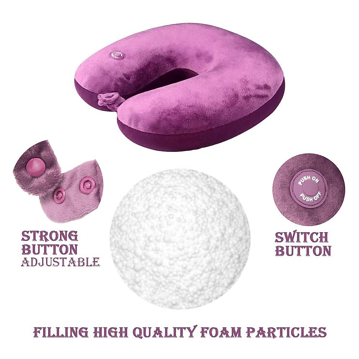 Hooshing Vibrating Neck Pillow Massage Therapy for Traveling Home Rest Neck Pillows for Pain Relief, Best Gift for Parents Purple