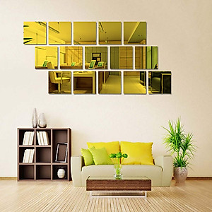 15 Pieces 6in Square Acrylic Mirror Sticker Sheet, Self Adhesive Golden Mirror Wall Decor, Removable Wall Stickers for Bathroom Living Room Bedroom Decal (Gold)
