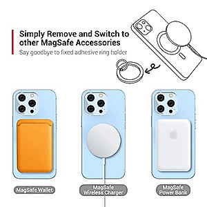 PROfezzion Thin Metal Ring Holder for MagSafe, Removable Strongest Magnetic Phone Grip Only for iPhone 14 13 12 Pro Max Plus with Mag-Safe Case [MagSafe Car Mount Compatible] [Adjustable Kickstand]